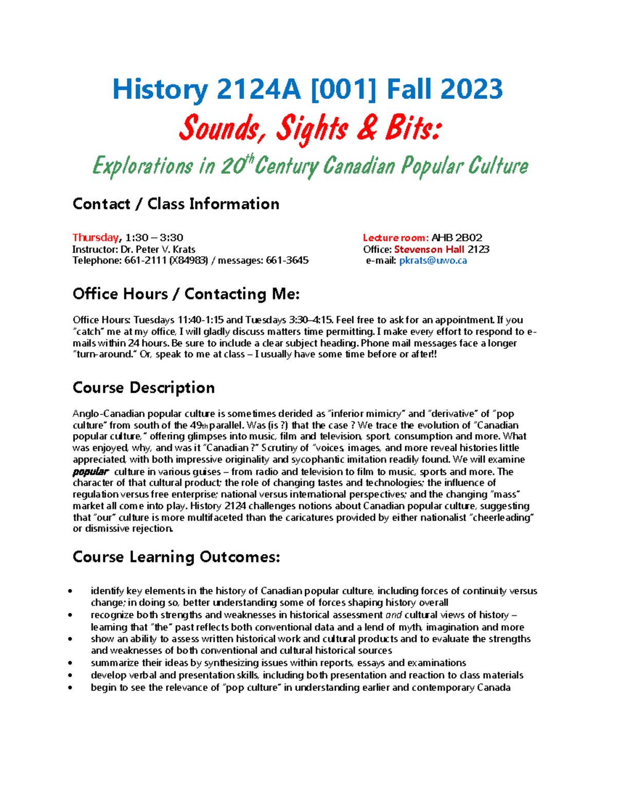 Hist 2124A Fall 2023 - outline - History 2124A [001] Fall 2023 Sounds ...