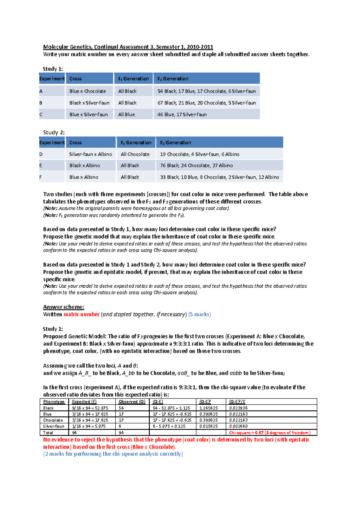 CA3 Sem 1 10 11 with suggested answers - Molecular Genetics, Continual ...