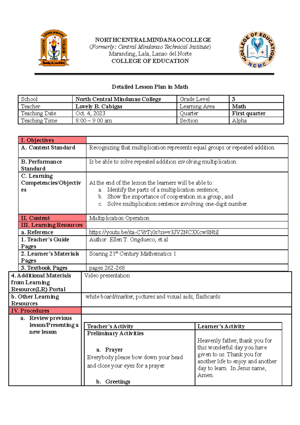 DLP-math-3 - To study - NORTHCENTRALMINDANAOCOLLEGE (Formerly: Central ...