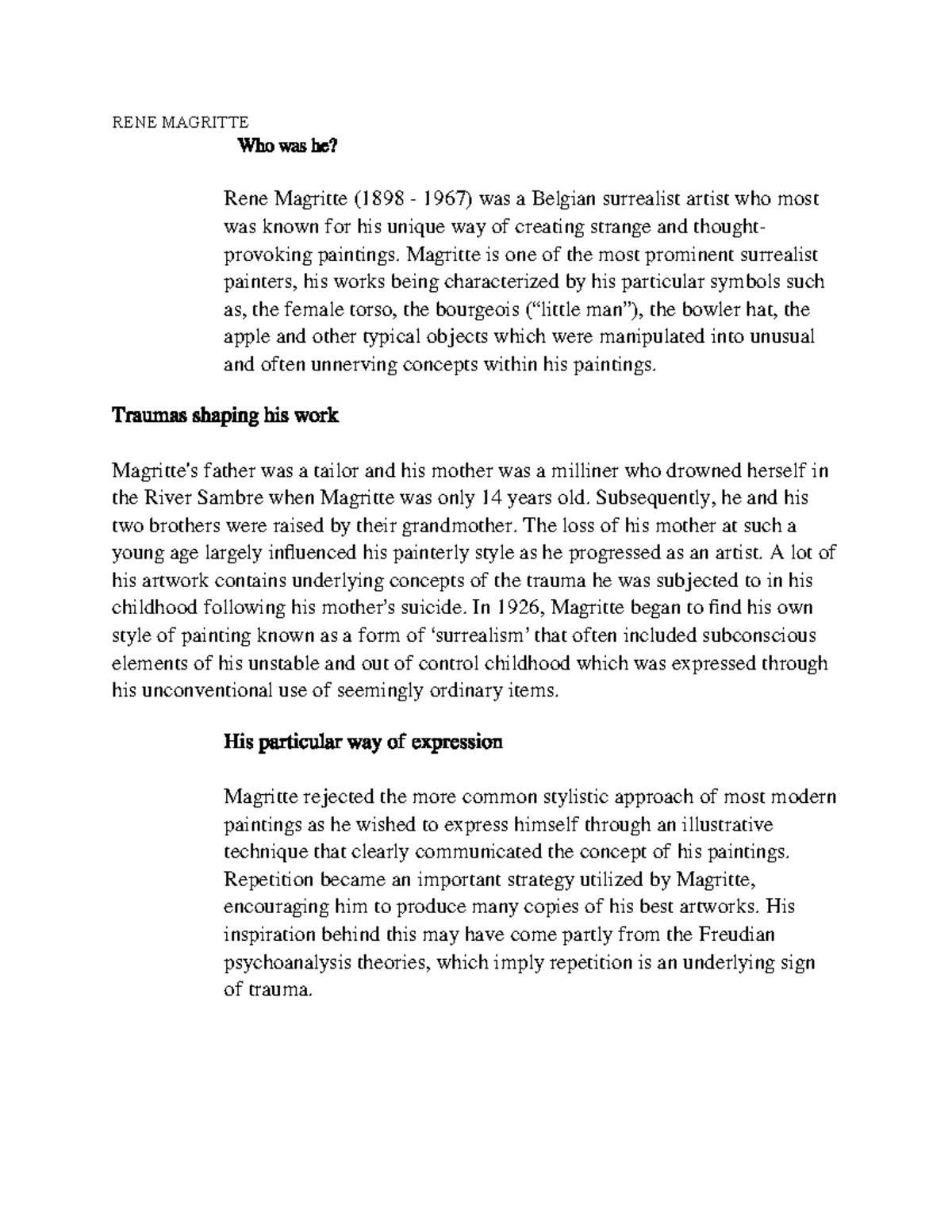 RENE Magritte - art notes - RENE MAGRITTE Who was he? Rene Magritte ...