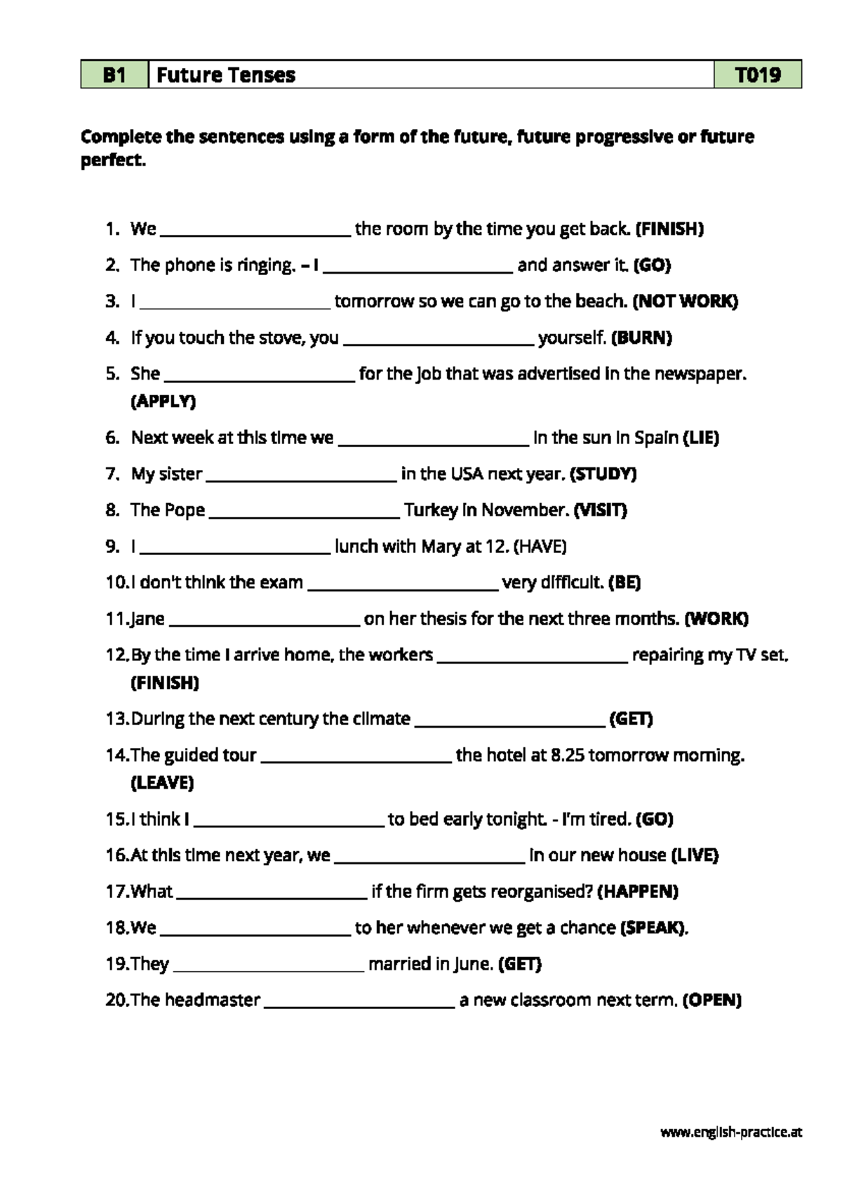 Future tenses exercise - Inglés - Studocu