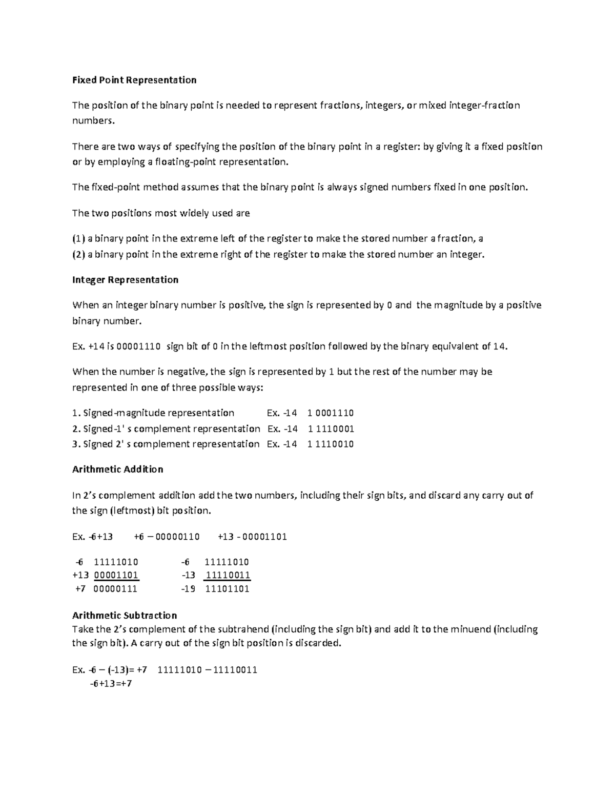CO Unit4 LECTURE NOTE - Fixed Point Representation The position of the ...