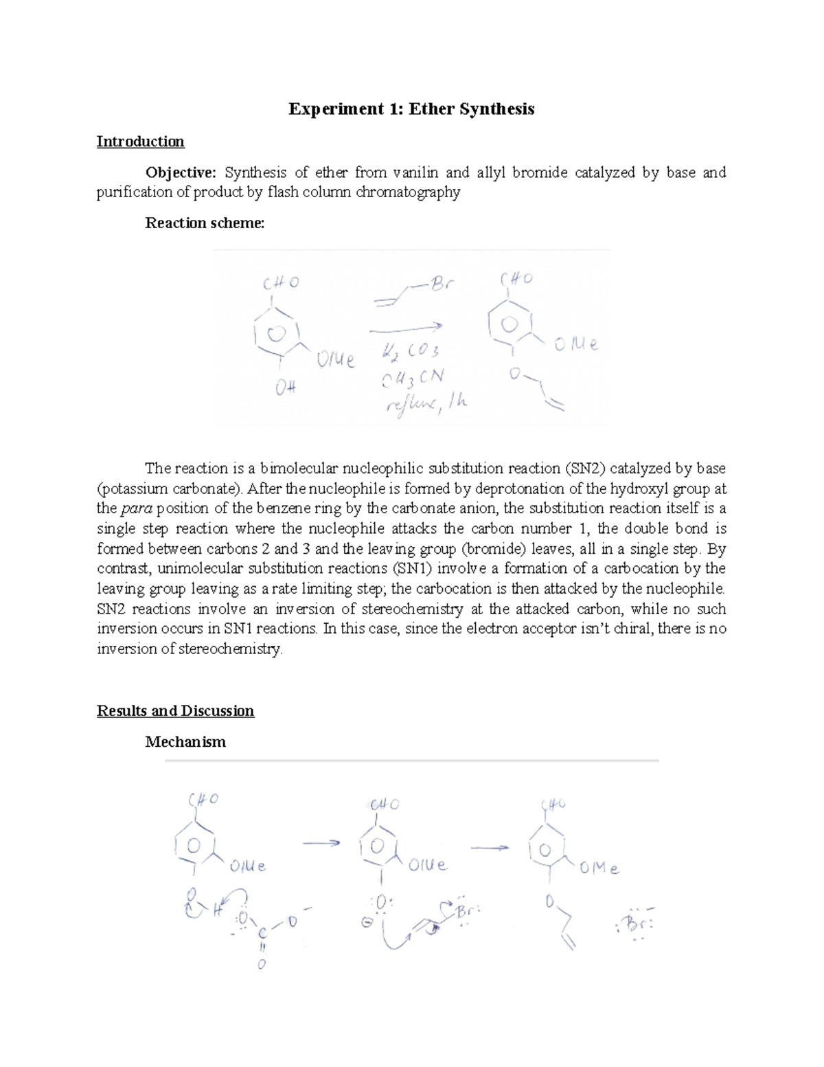 Lab Report 1 - Ether Synthesis - Experiment 1: Ether Synthesis ...