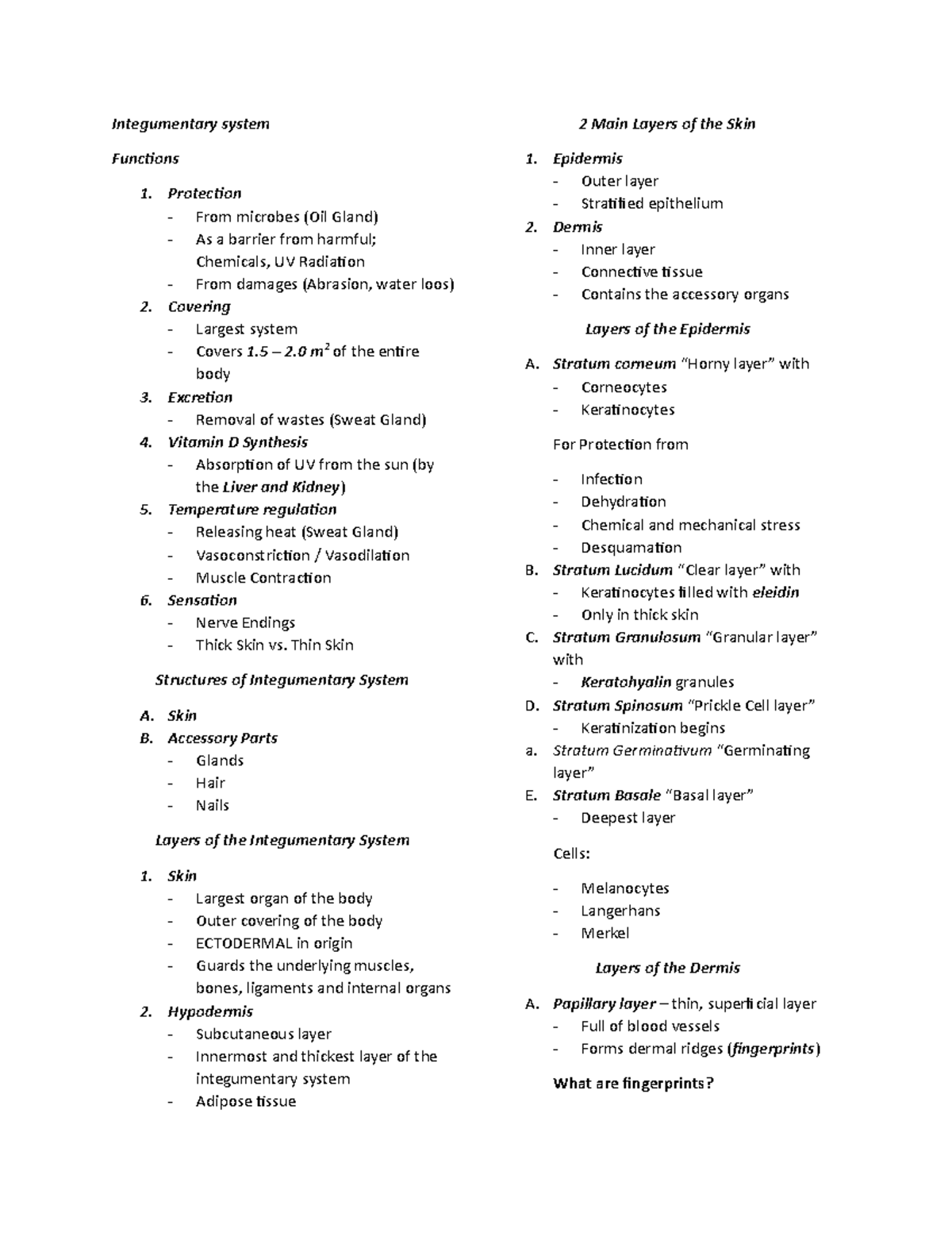 Anaphy LEC Prelim Integumentary System - Human Anatomy & Physiology ...