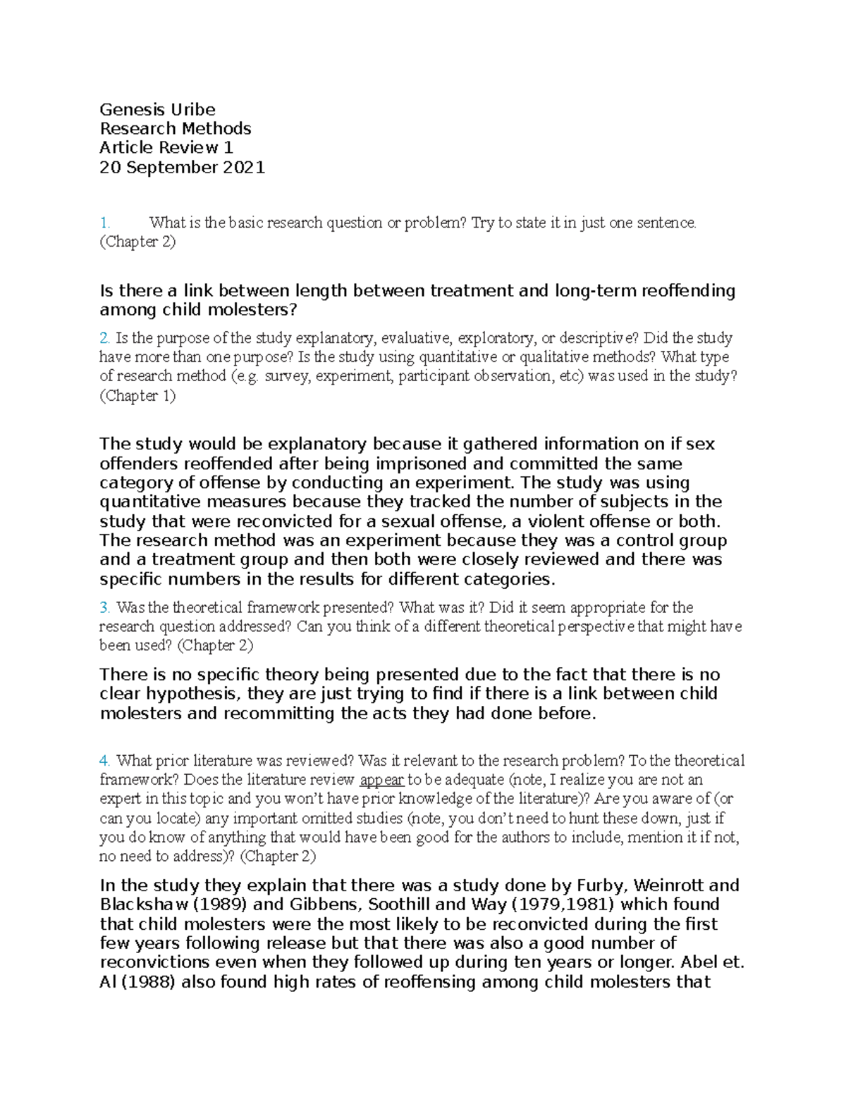 Article review 1 research methods - Genesis Uribe Research Methods ...