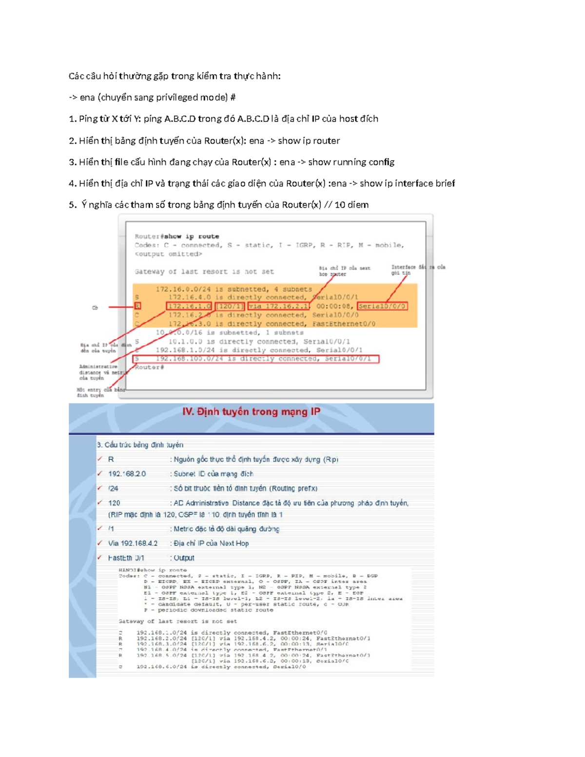 MMT - MMT - Các câu hỏi thường gặp trong kiểm tra thực hành: -> ena ...