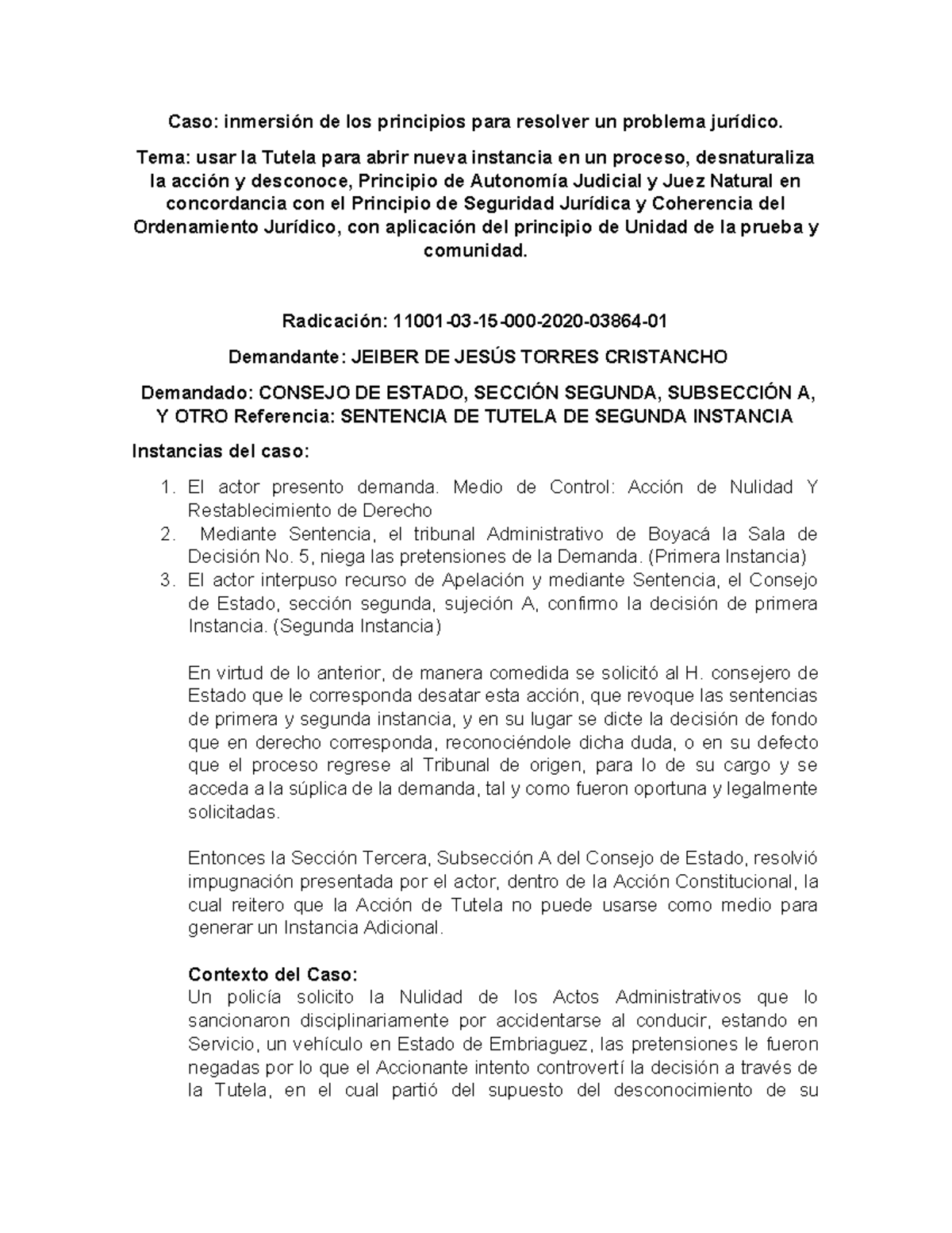 Aplicacion de los Principios, en un caso - Caso: inmersión de los ...