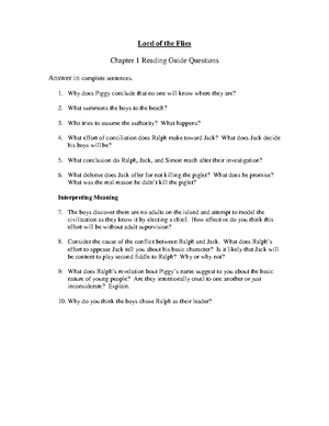Lord of the flies - Lord of the Flies Chapter 1 Reading Guide Questions ...