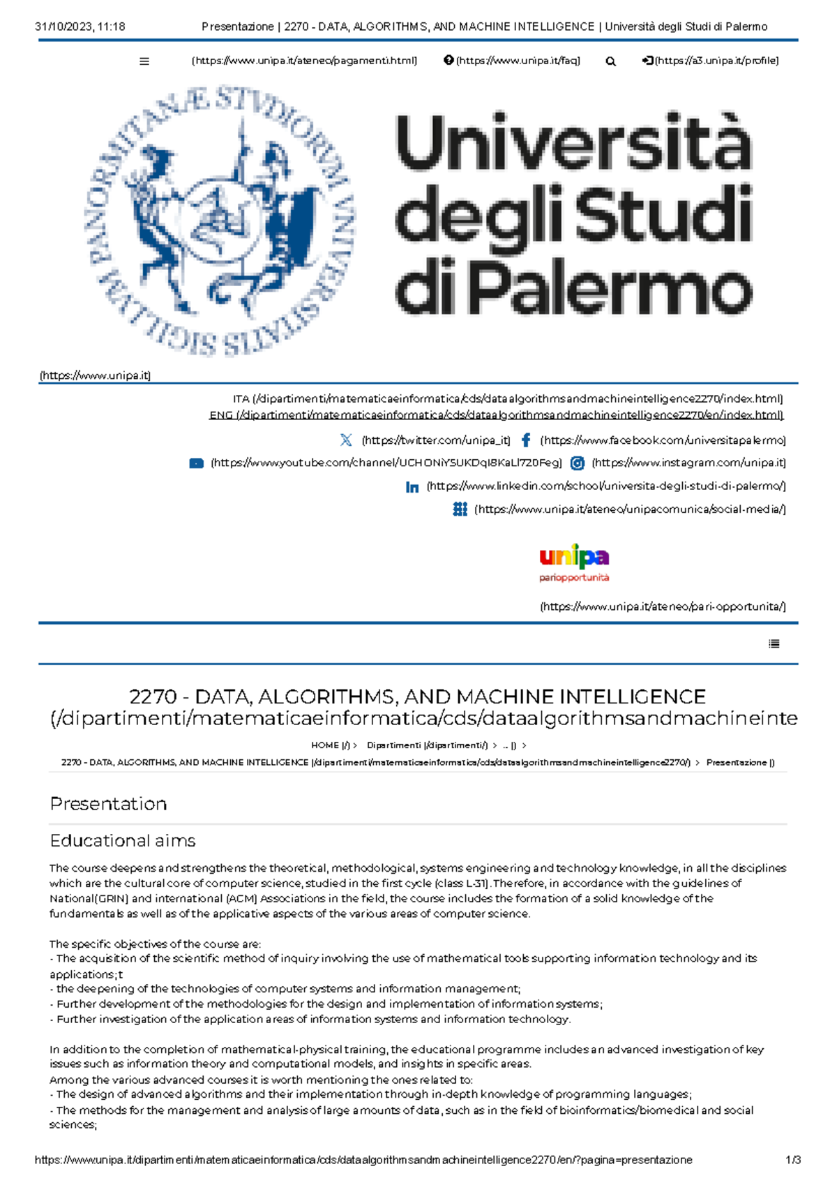 Presentazione 2270 Data Algorithms And Machine Intelligence Università 31 10 2023 11 18