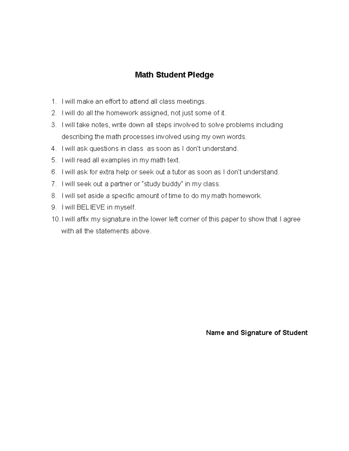 Document - Hejejeneb - Math Student Pledge I will make an effort to ...
