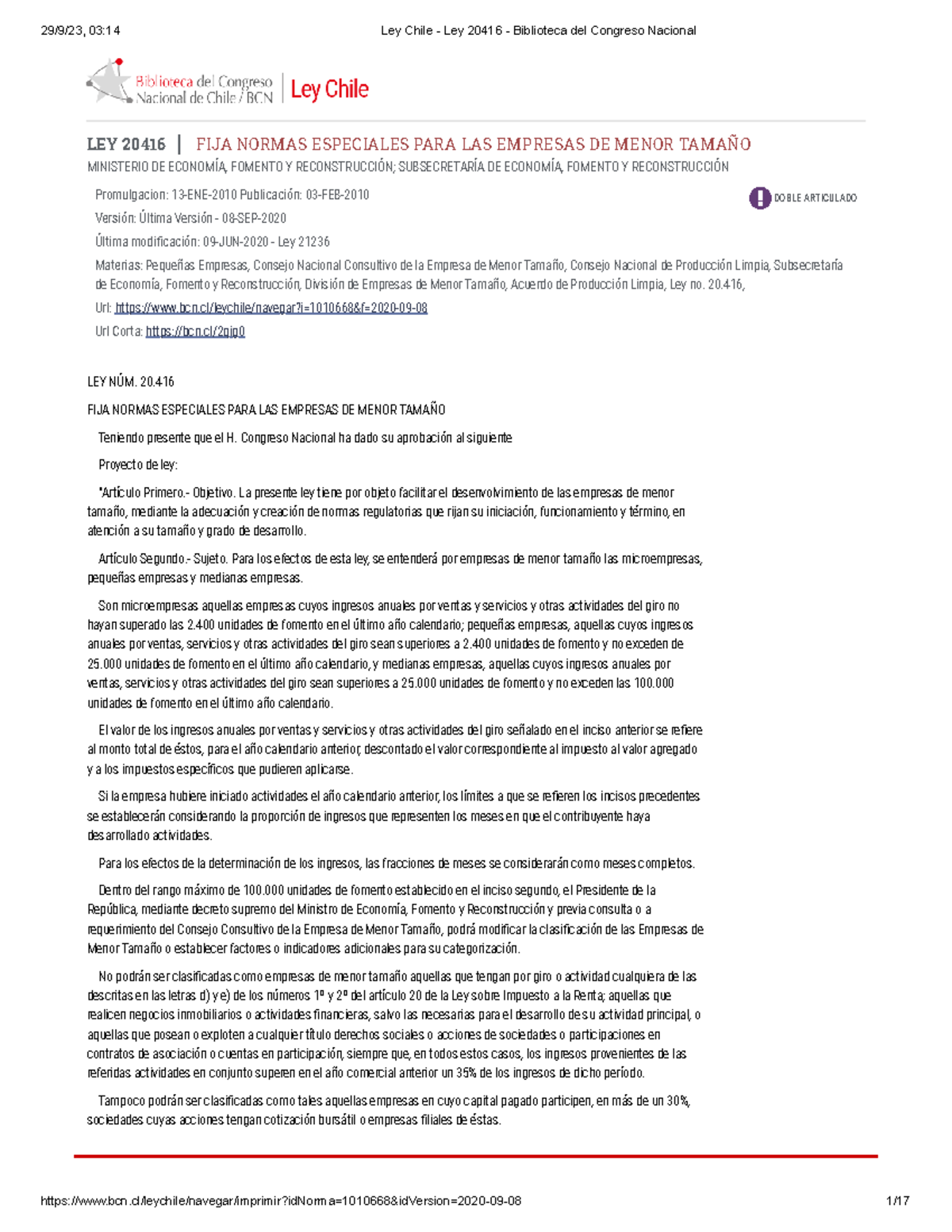 Ley Chile - Ley 20416 - Biblioteca del Congreso Nacional - LEY 20416 ...