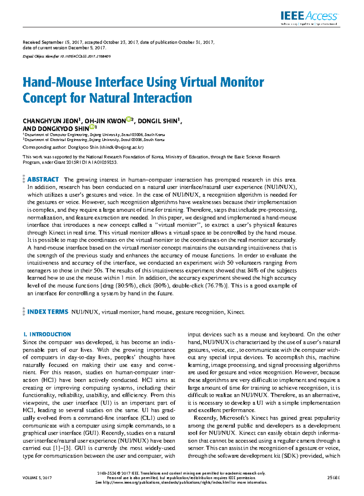 Virtual Mouse - Received September 15, 2017, accepted October 23, 2017 ...