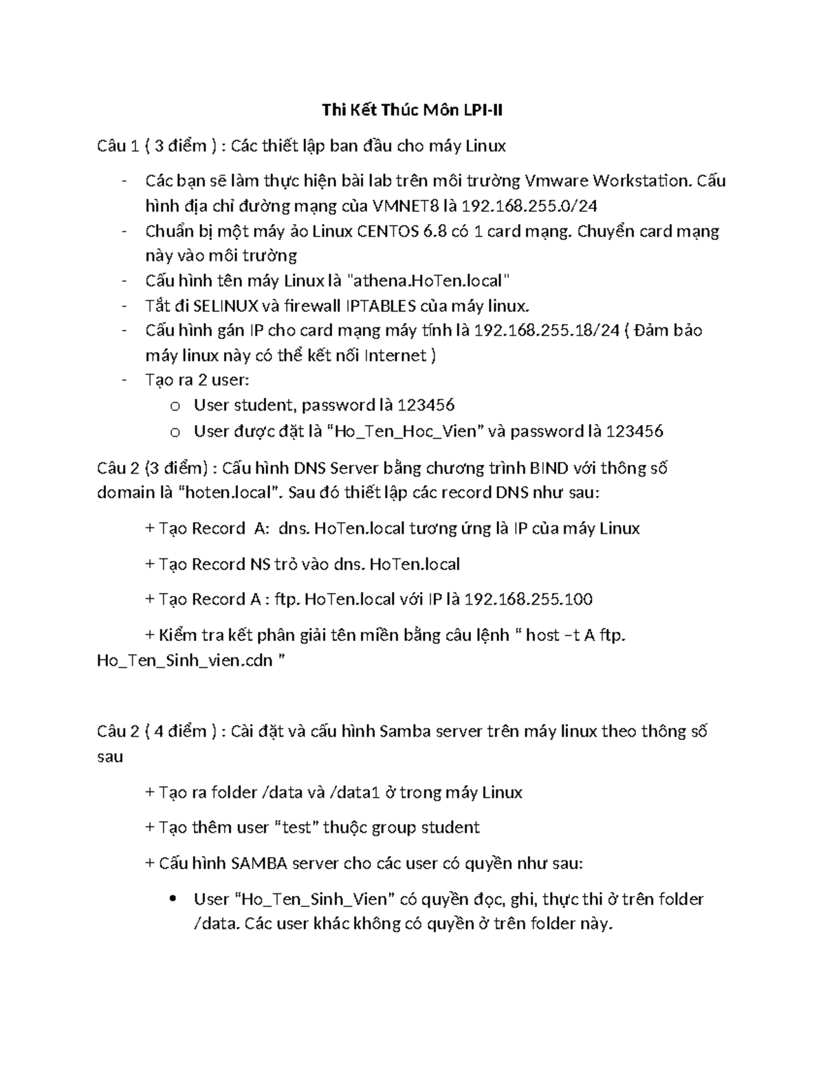 THI KET THUC MON LPI II - hsjk dschjk dc - Thi Kết Thúc Môn LPI-II Câu ...
