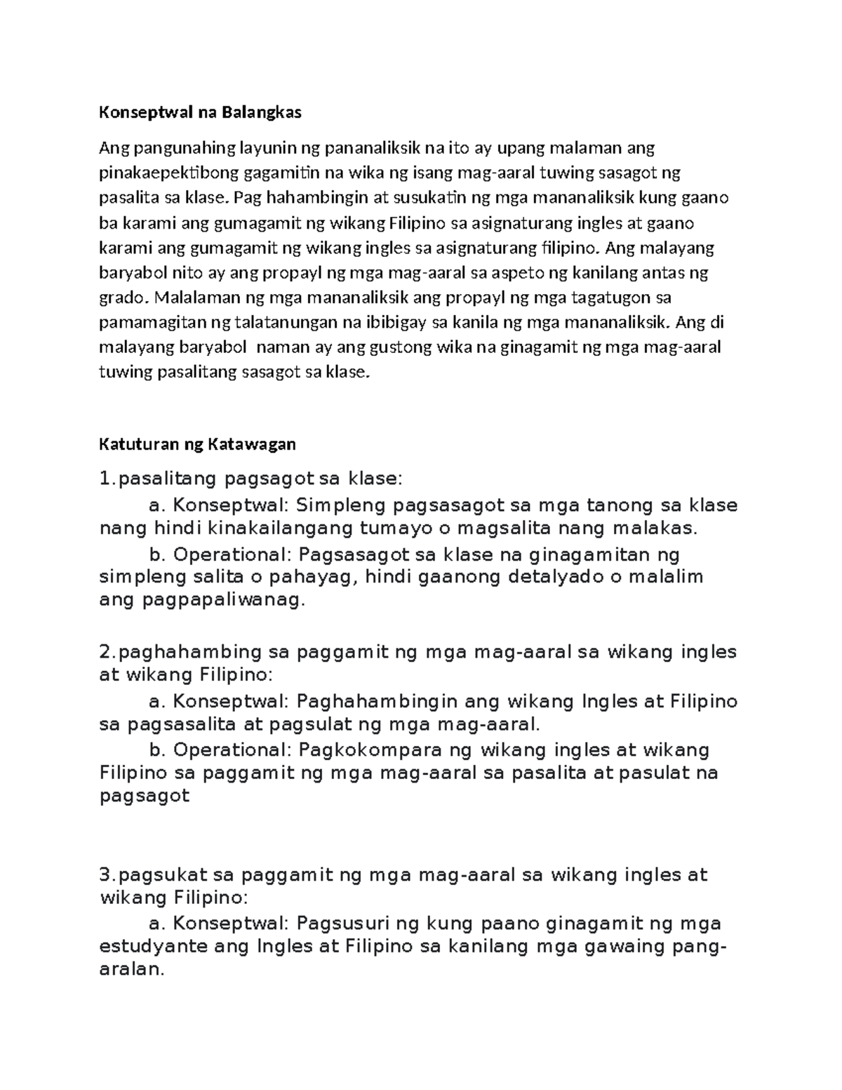 Konsteptuwal at definition - Konseptwal na Balangkas Ang pangunahing ...