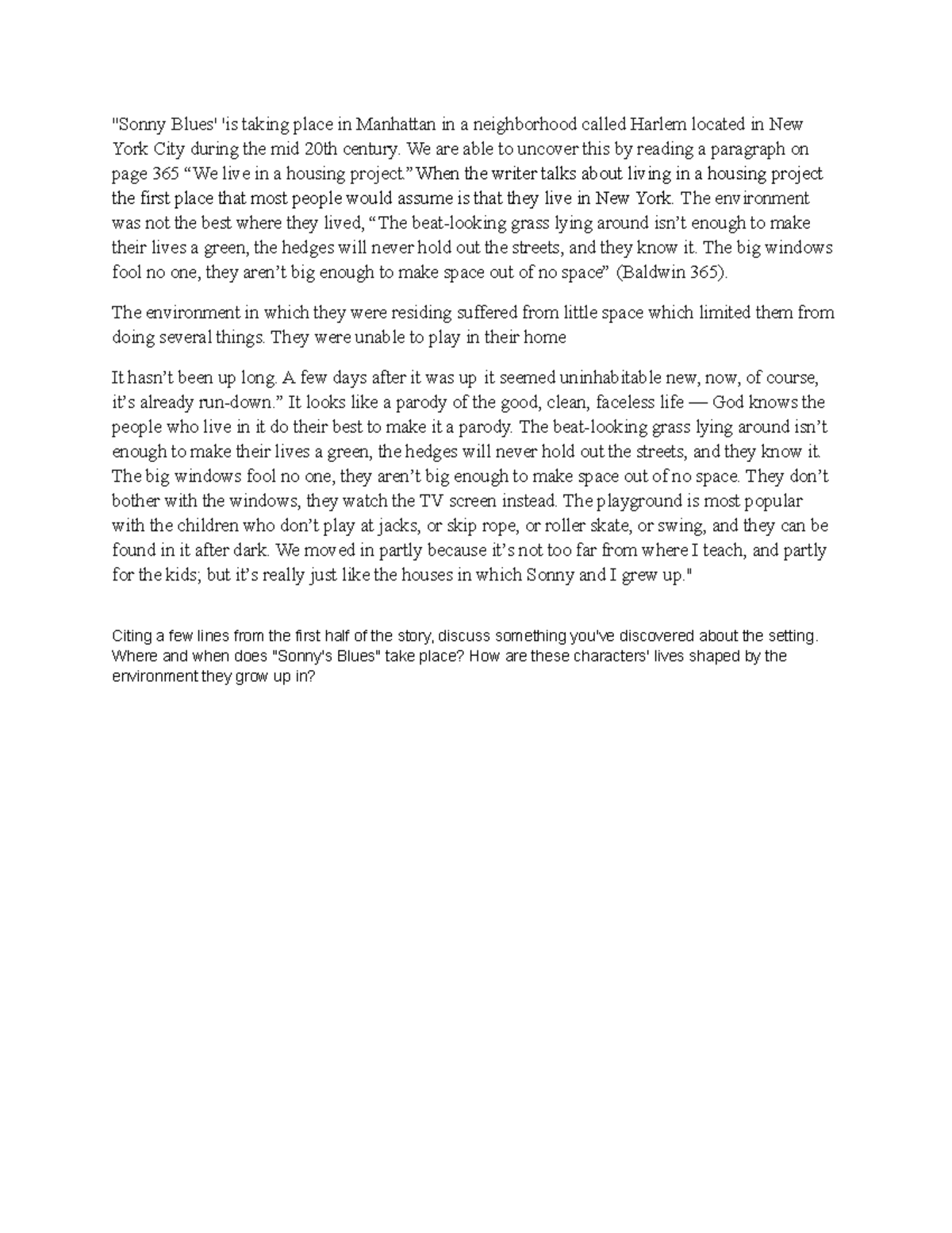 Untitled document-5 - Essay - ''Sonny Blues' ' is taking place in ...