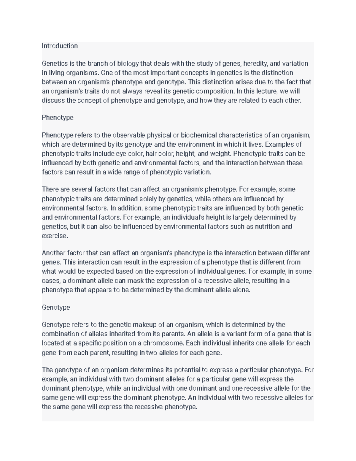 BIO1020 lecture notes 14 - Introduction Genetics is the branch of ...