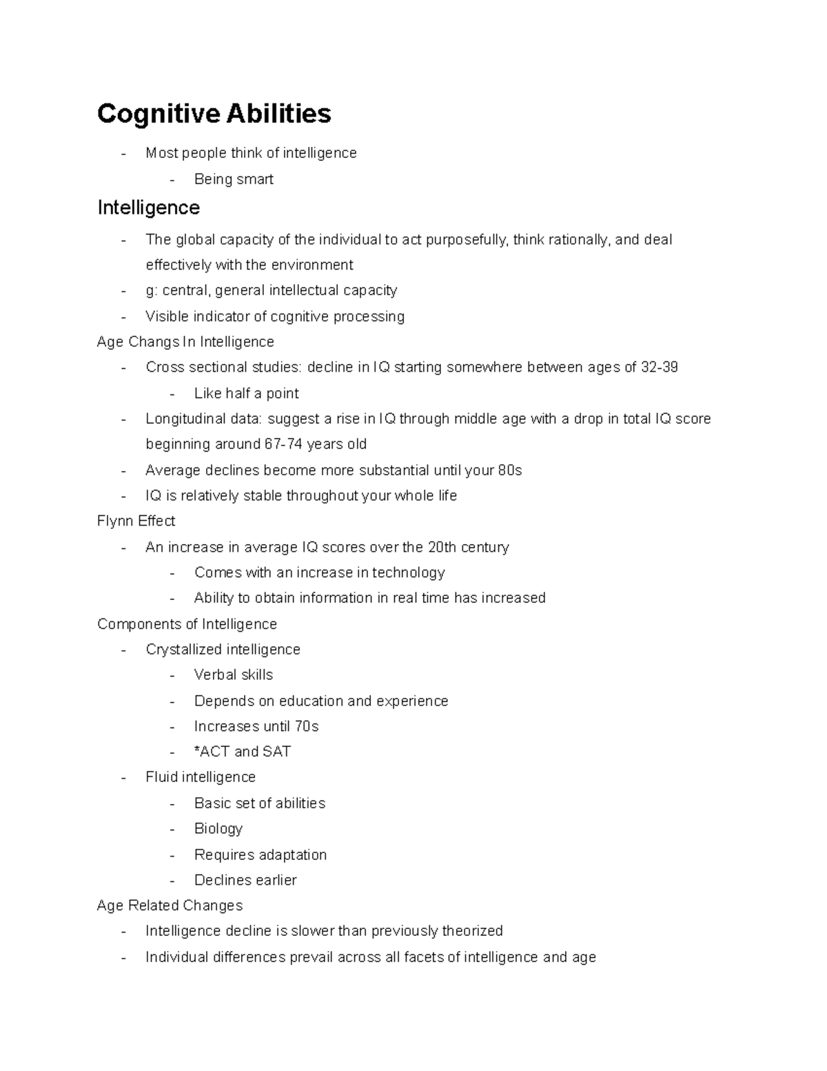 Ch 4 Notes Cognitive Abilities Most People Think Of Intelligence
