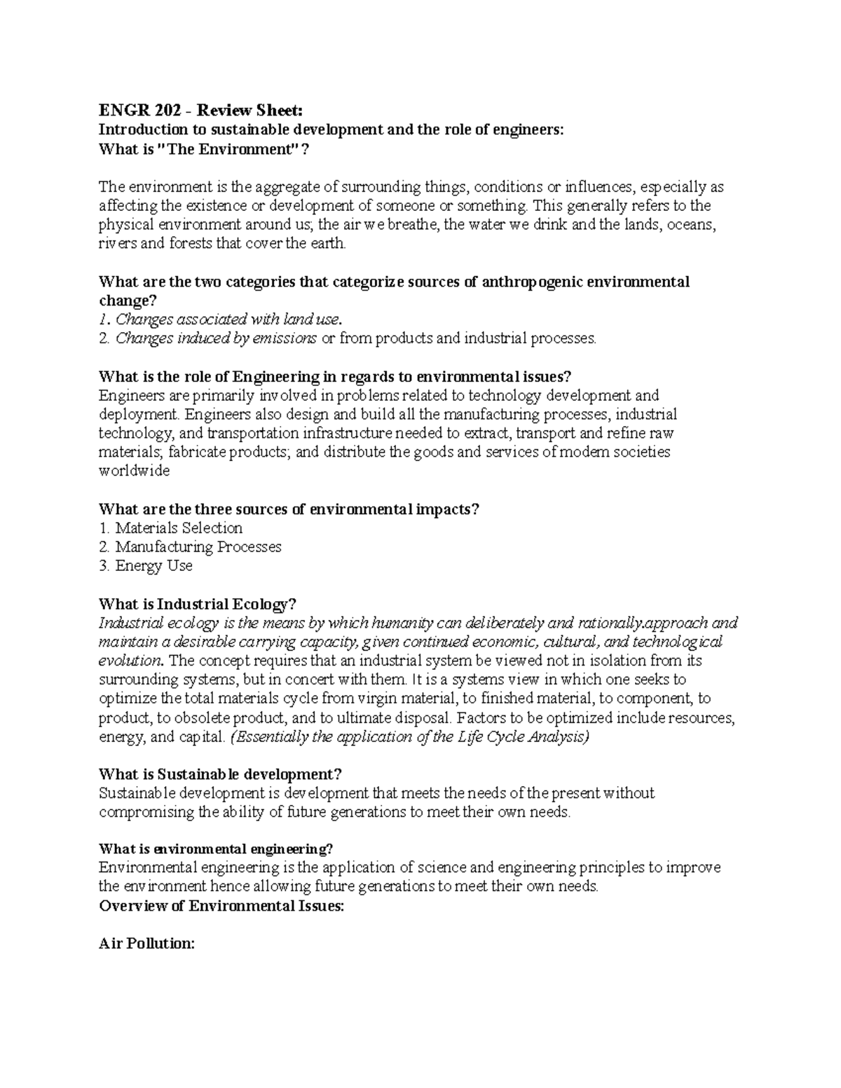 Engr-202 midterm study guide/review - ENGR 202 - Review Sheet ...