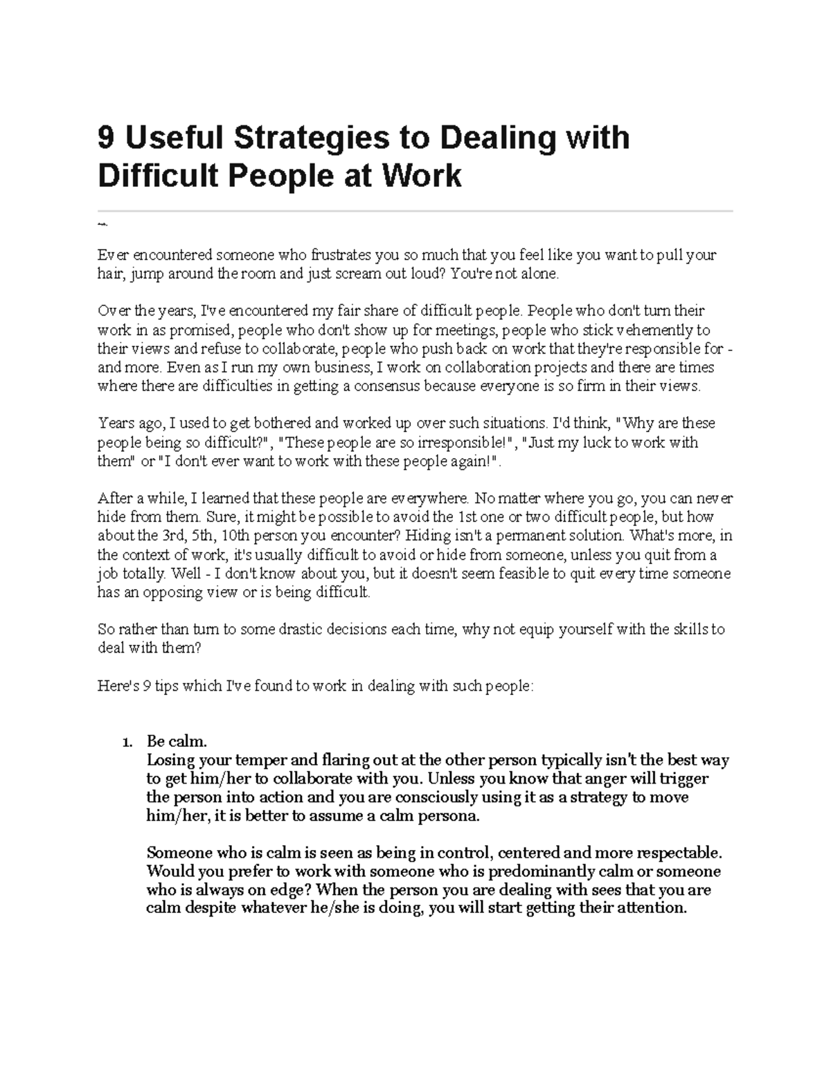 9 Useful Strategies to Dealing with Difficult People at Work - Over the ...