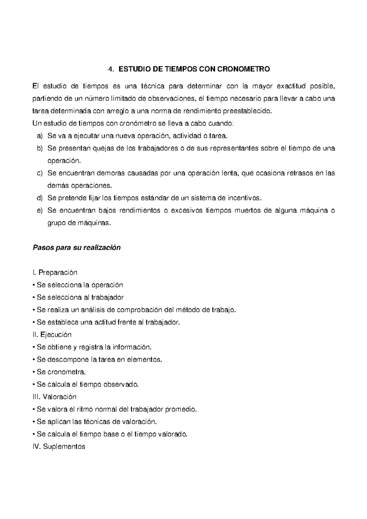 Capitulo 4 Estudio De Tiempos Con Cronometro 4 Estudio De Tiempos