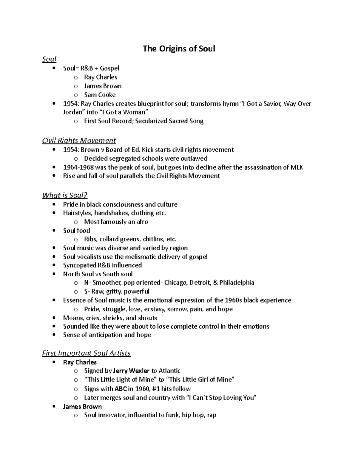 The Origins of Soul - Notes - The Origins of Soul Soul Soul= R&B ...