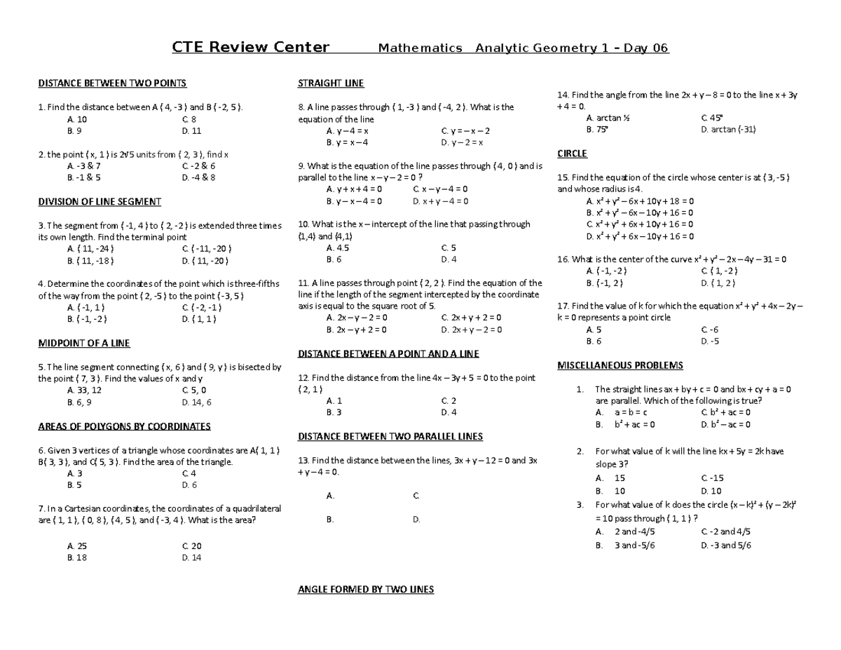 Math-06 - HAHAAHAHAHA - CTE Review Center Mathematics Analytic Geometry ...