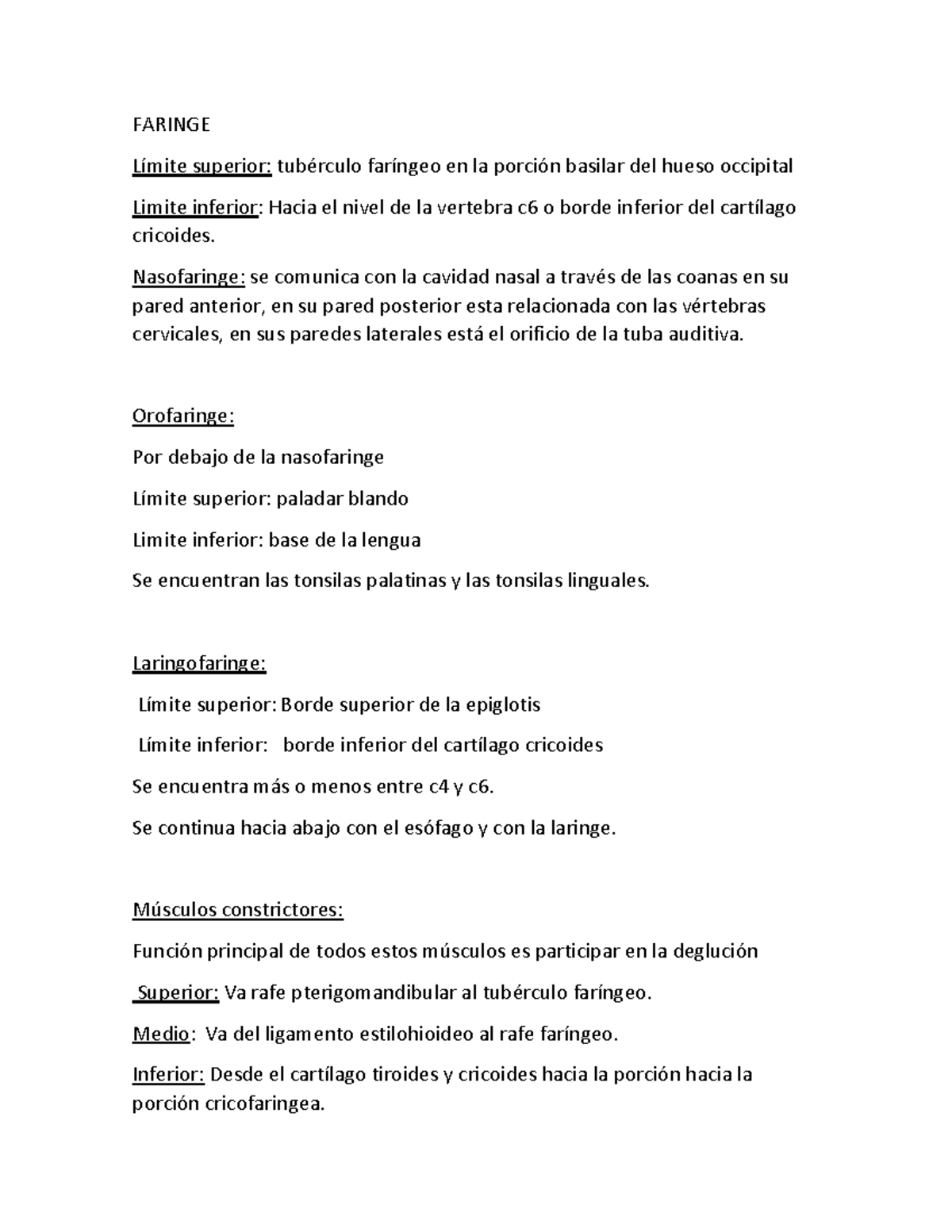 Faringe - FARINGE Límite superior: tubérculo faríngeo en la porción ...