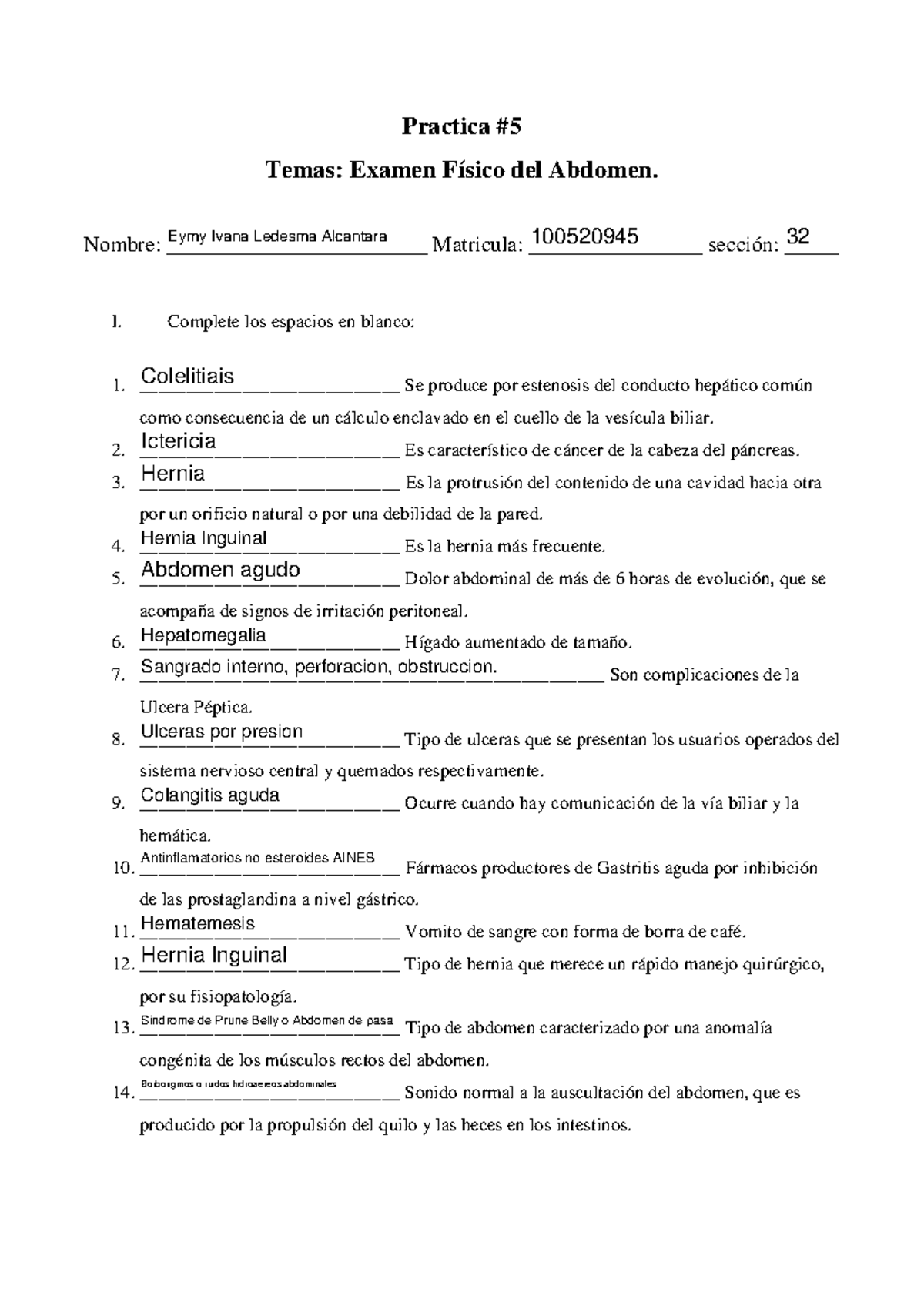 Practica #5 - Practica Temas: Examen Físico del Abdomen. Nombre ...