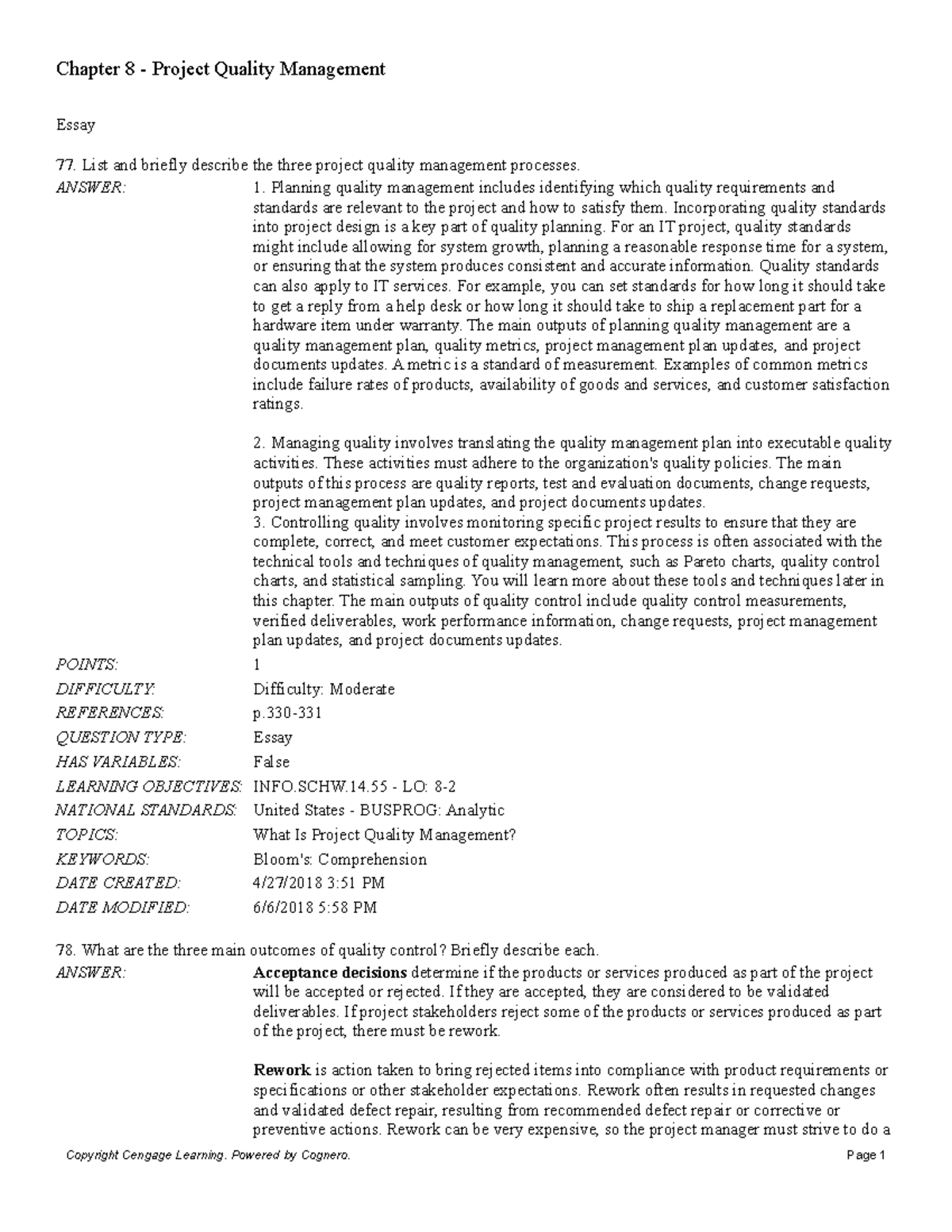 Chapter 8 Project Quality Management Essay - Essay List and briefly ...