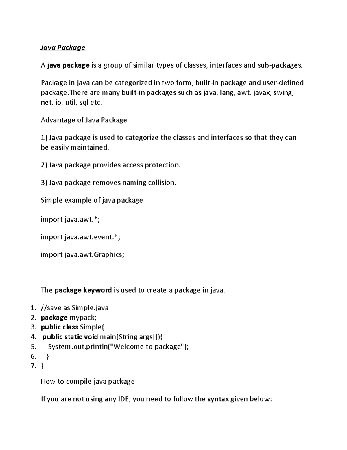 Package Java Package A Java Package Is A Group Of Similar Types Of Classes Interfaces And