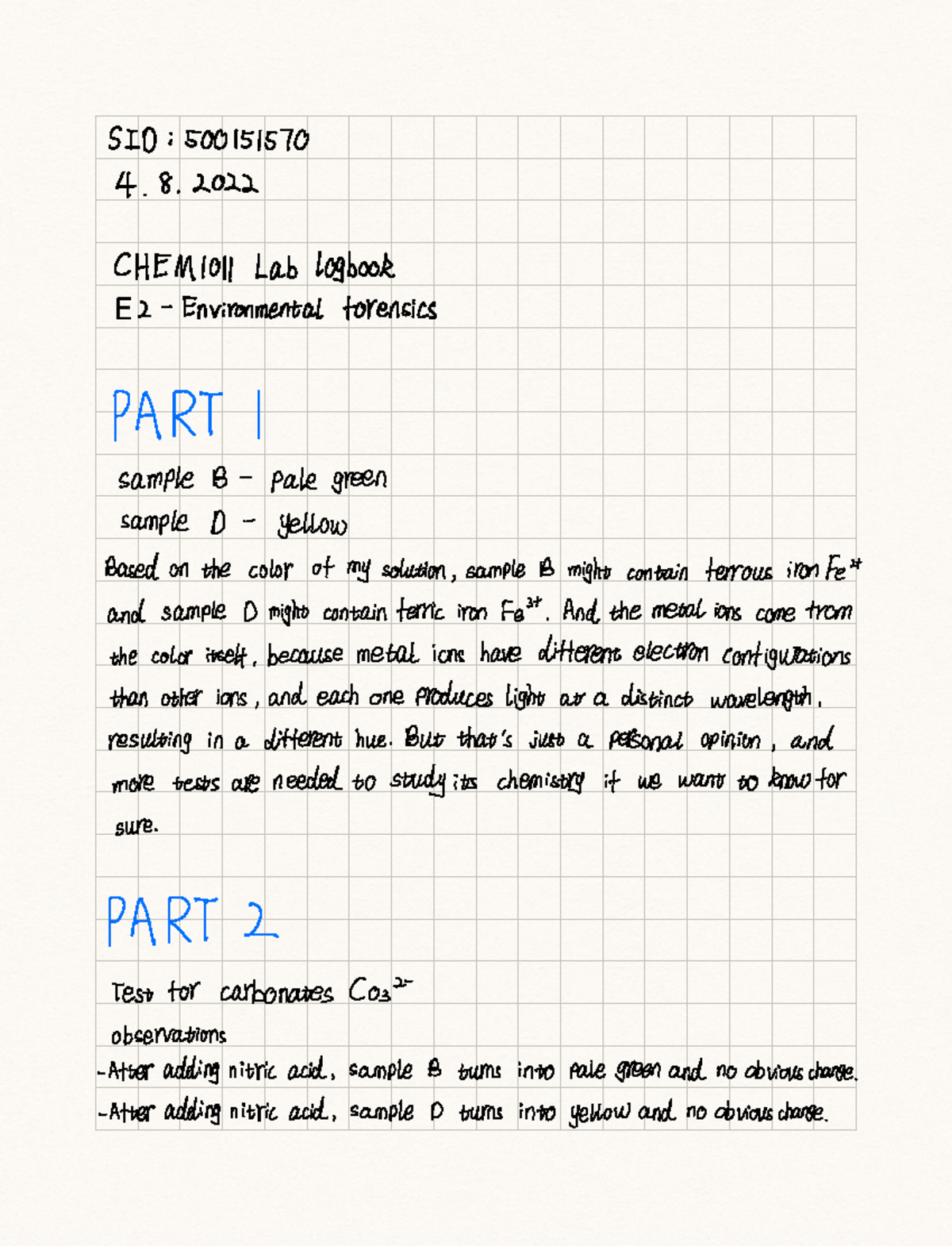 E2 logbook - CHEM1101 - Studocu