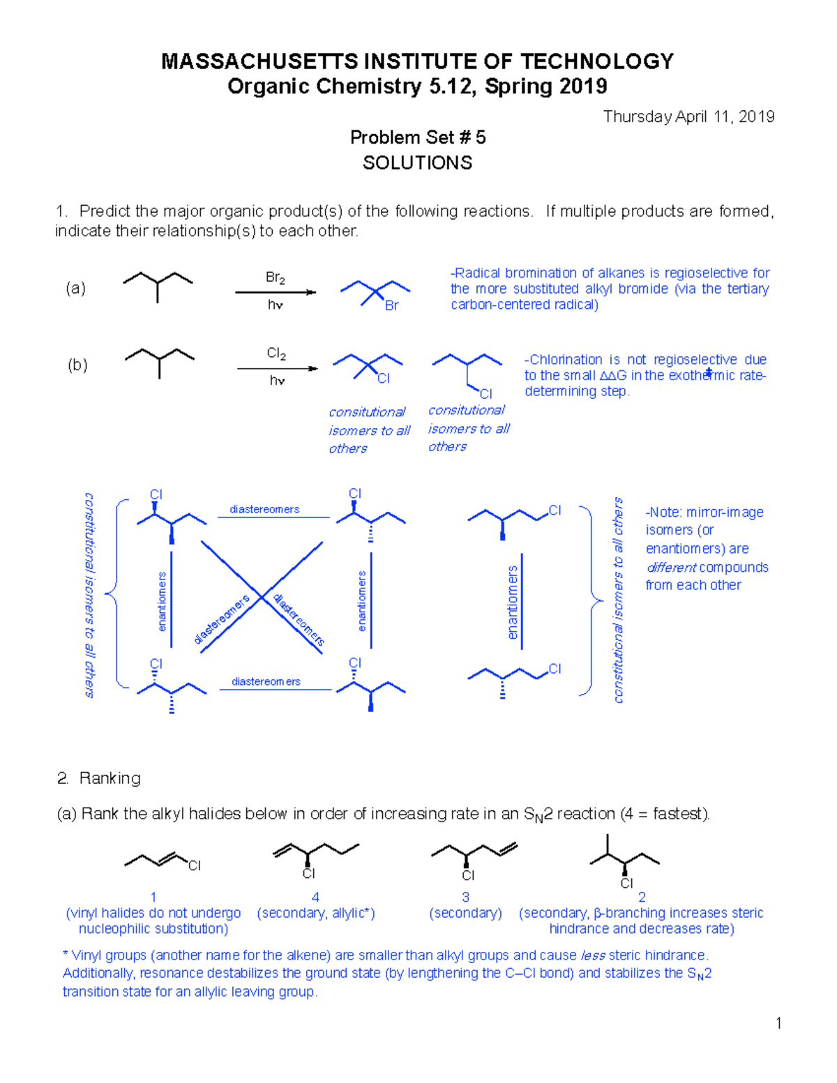 Problem Set 5 Solutions - MASSACHUSETTS INSTITUTE OF TECHNOLOGY Organic ...