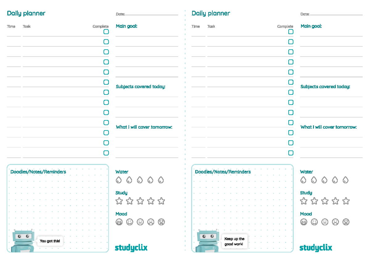 Daily-planner - Daily Planner Template, free from studyclix - English ...