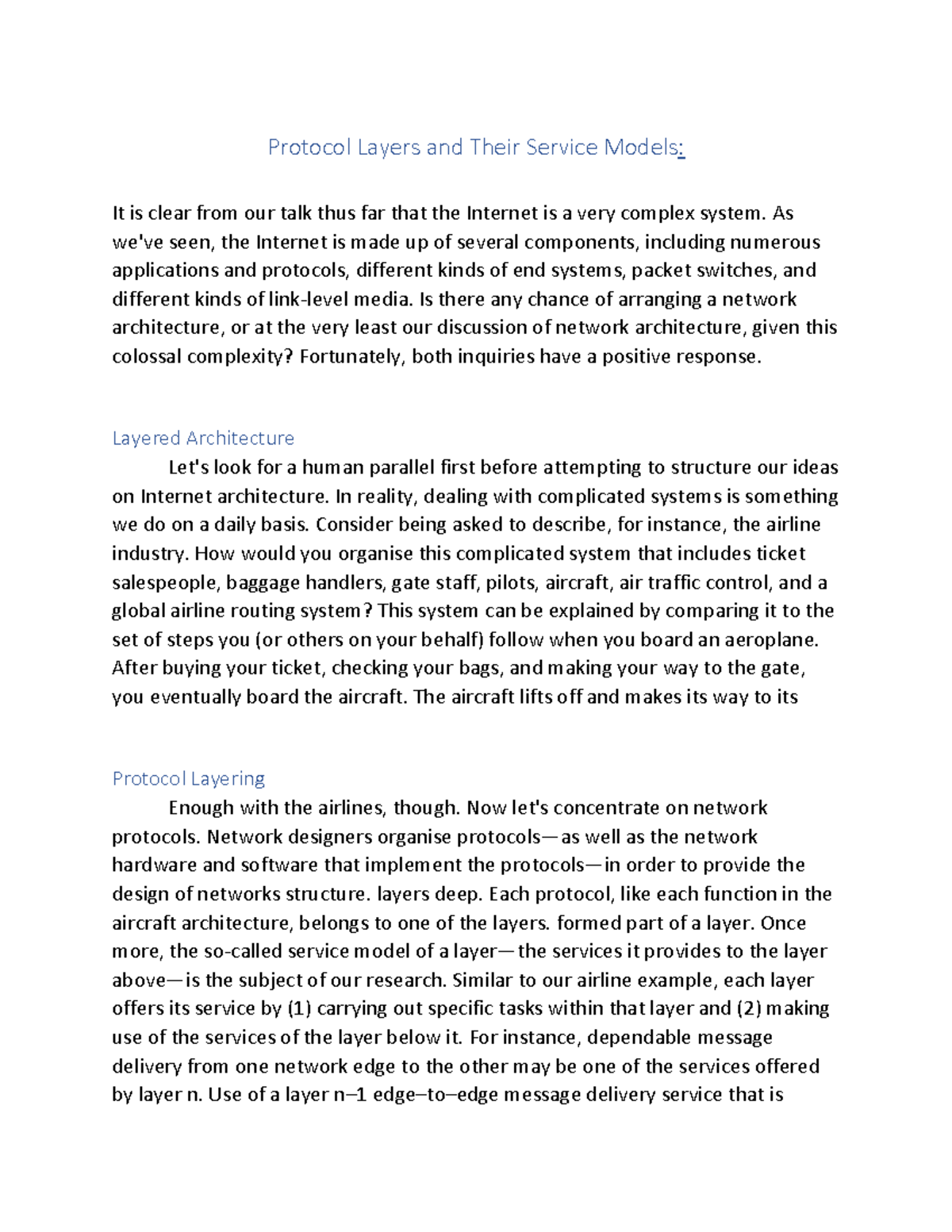 Protocol Layers and Their Service Models - As we've seen, the Internet ...