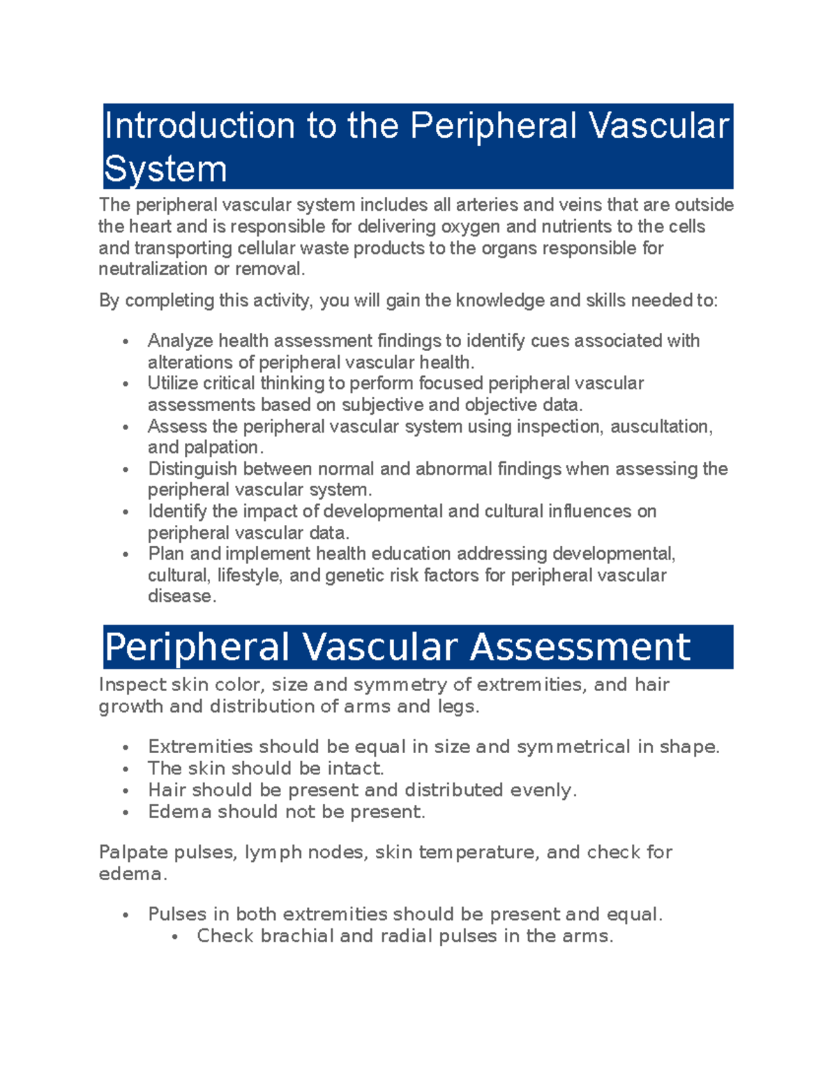 Edpat - Unit 1 - Peripheral Vascular System - Introduction to the ...