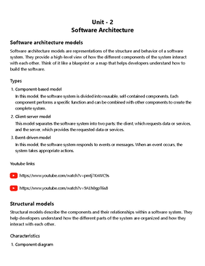 Software Architecture unit 11 - Unit - 1 Software Architecture Software development methodology ...
