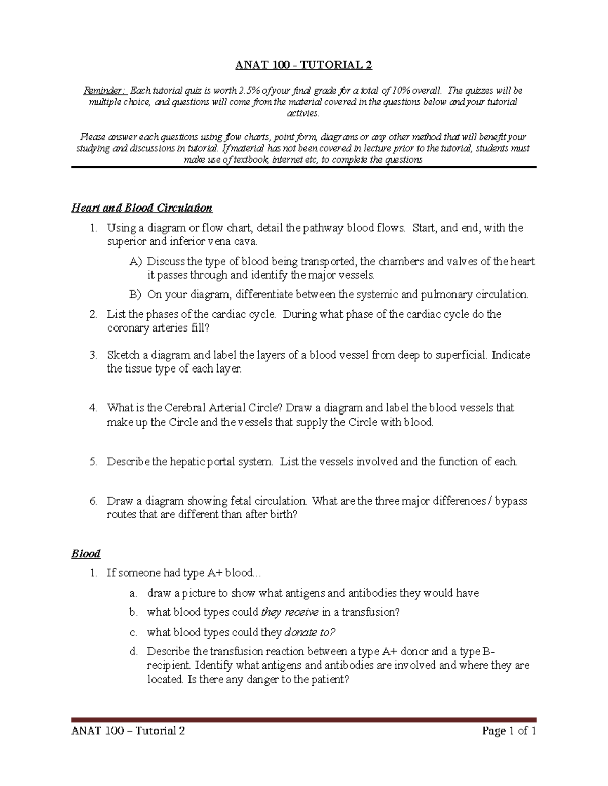 ANAT100 Tutorial 2 - note - ANAT 100 - TUTORIAL 2 Reminder: Each ...
