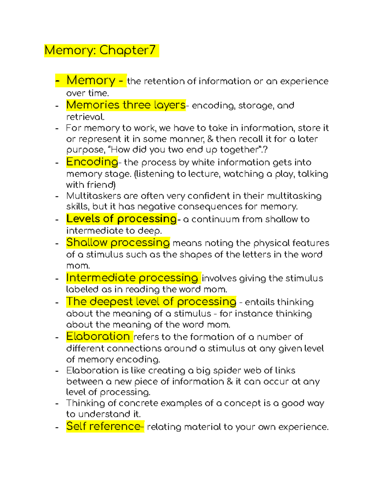 Chap 7 psych - Memory: Chapter - Memory - the retention of information ...
