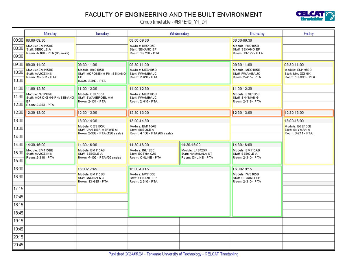 Celcat Timetable BPIE19 semester 2 2024 - FACULTY OF ENGINEERING AND ...