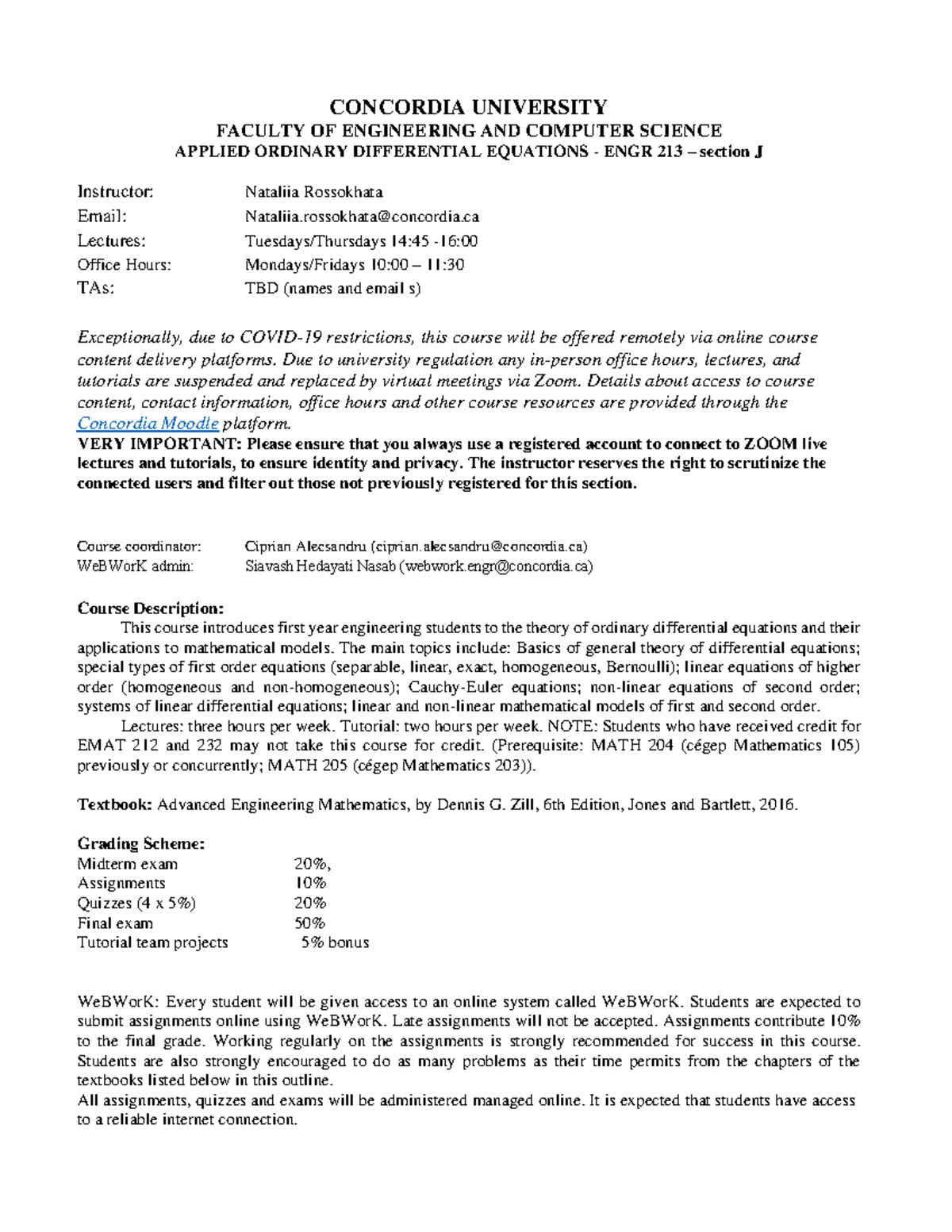 ENGR 213 Outline - Winter 2021 (all sections) - CONCORDIA UNIVERSITY FACULTY OF ENGINEERING AND ...