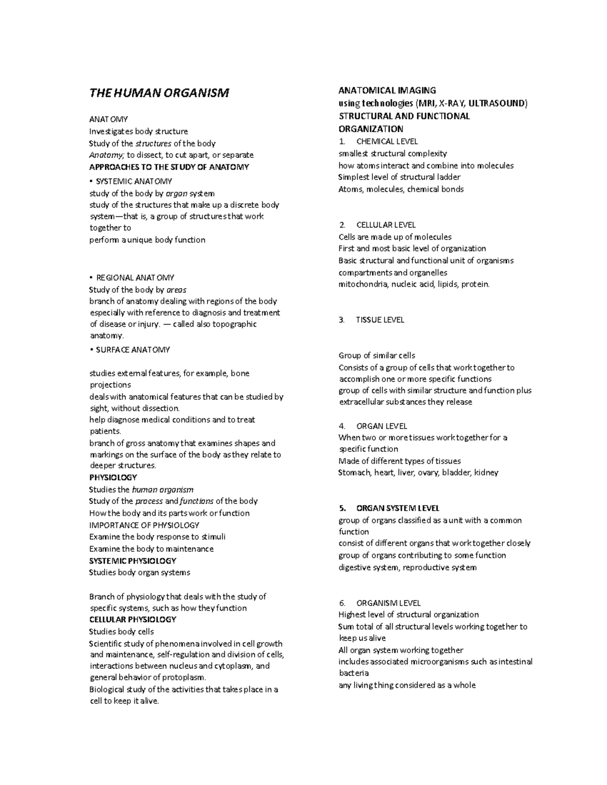 6. Human Lecture Notes - ####### THE HUMAN ORGANISM ANATOMY ...