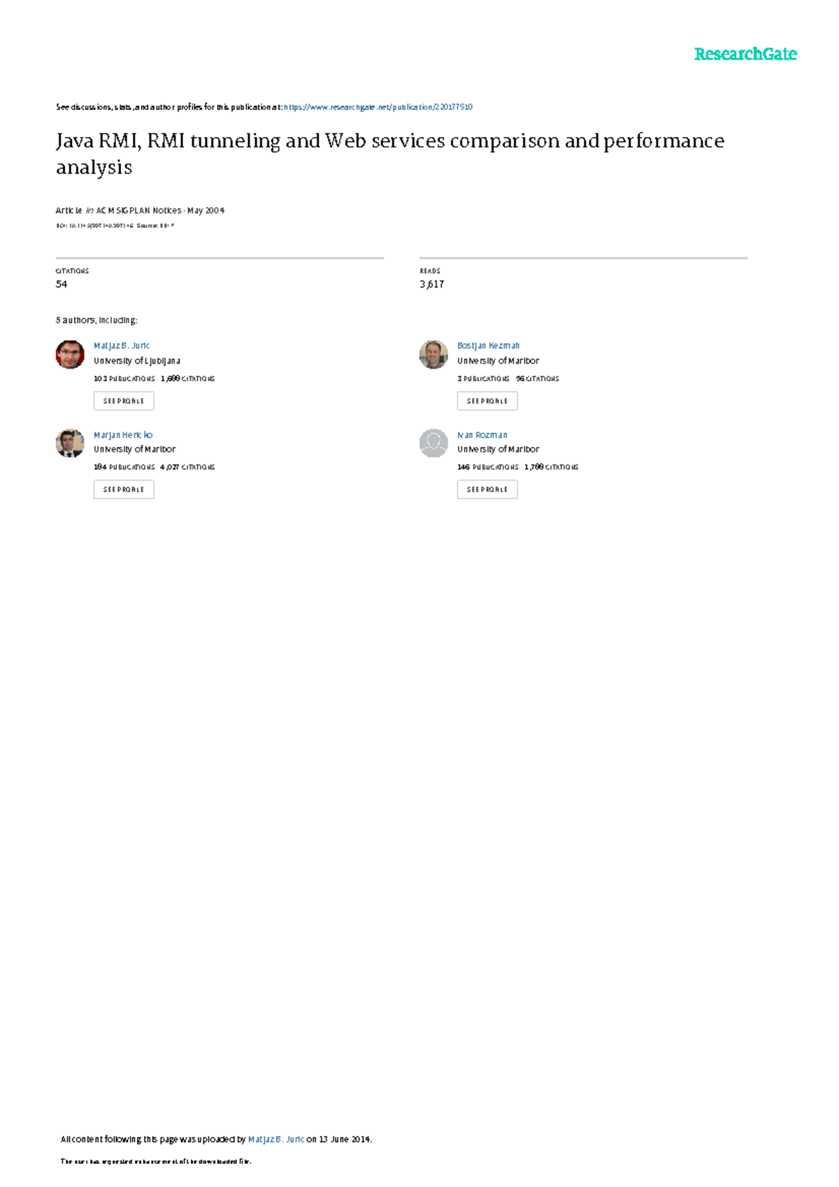 Java RMI RMI tunneling and Web services comparison - See discussions, stats, and author profiles ...