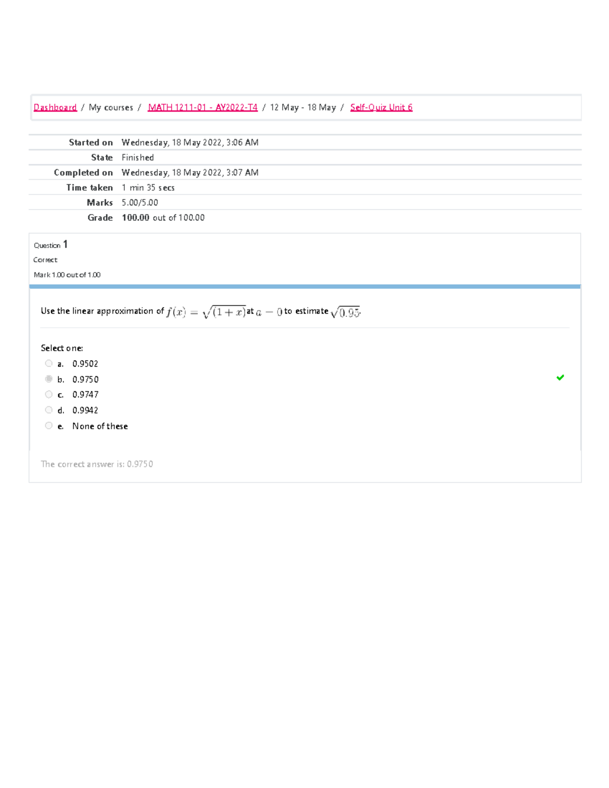 Self Quiz Unit 6 Attempt Review Started On Wednesday 18 May 2022 3 06 Am State Finished