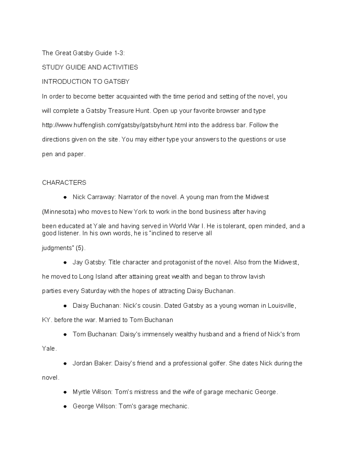 The Great Gatsby Guide 1-3 - The Great Gatsby Guide 1-3: STUDY GUIDE ...