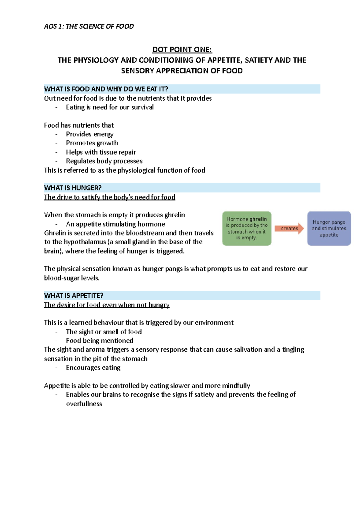 UNIT 3 AOS 1 - DP 1,2,&3 - DOT POINT ONE: THE PHYSIOLOGY AND ...