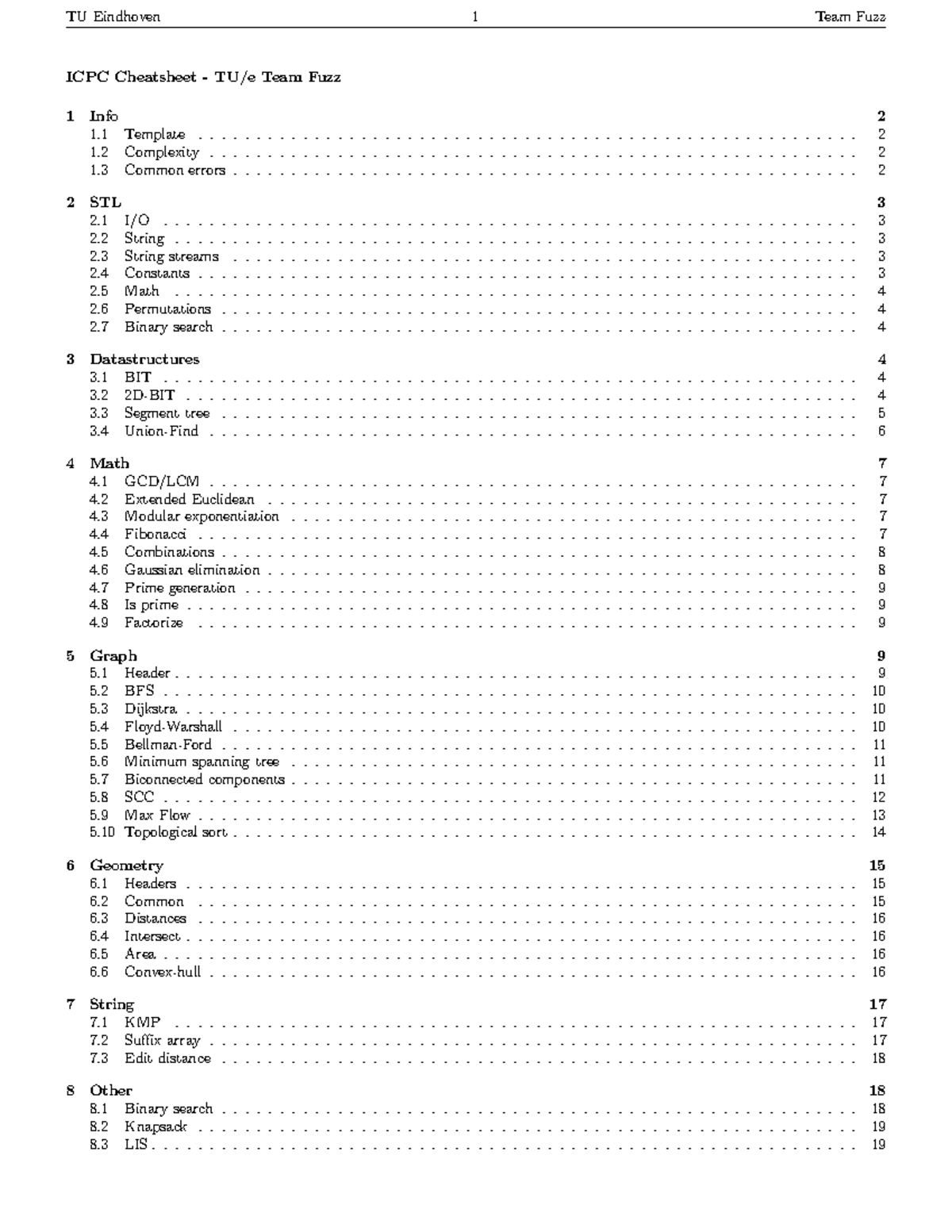 Cheatsheet Koen - Lecture notes 1 - ICPC Cheatsheet - TU/e Team Fuzz 1 ...
