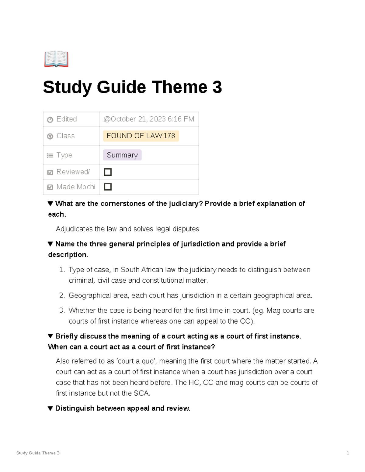 Theme 3 - Summary Foundations of Law - 📖 Study Guide Theme 3 Edited ...