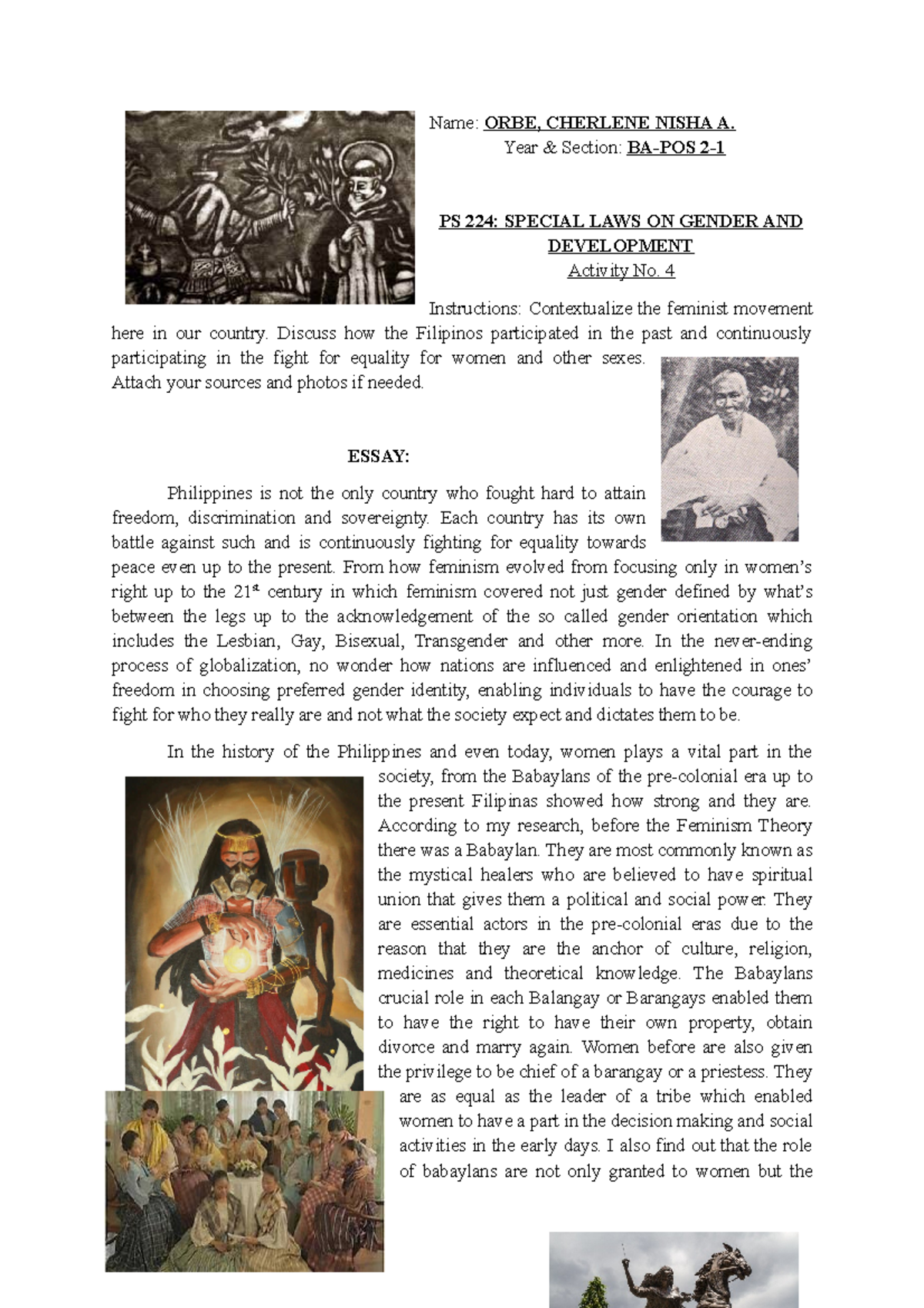 ORBE Activity No. 4 ( Feminism) - Name: ORBE, CHERLENE NISHA A. Year ...