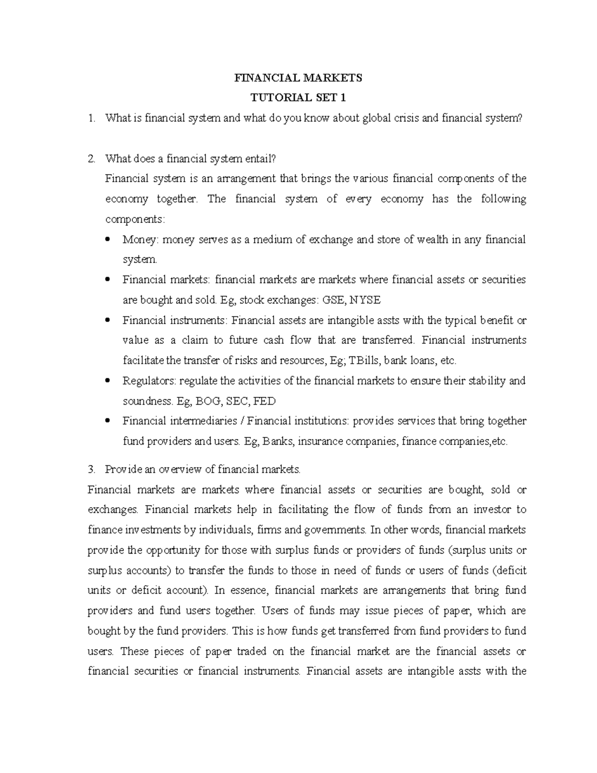 Financial Markets Tutorials - FINANCIAL MARKETS TUTORIAL SET 1 What is ...