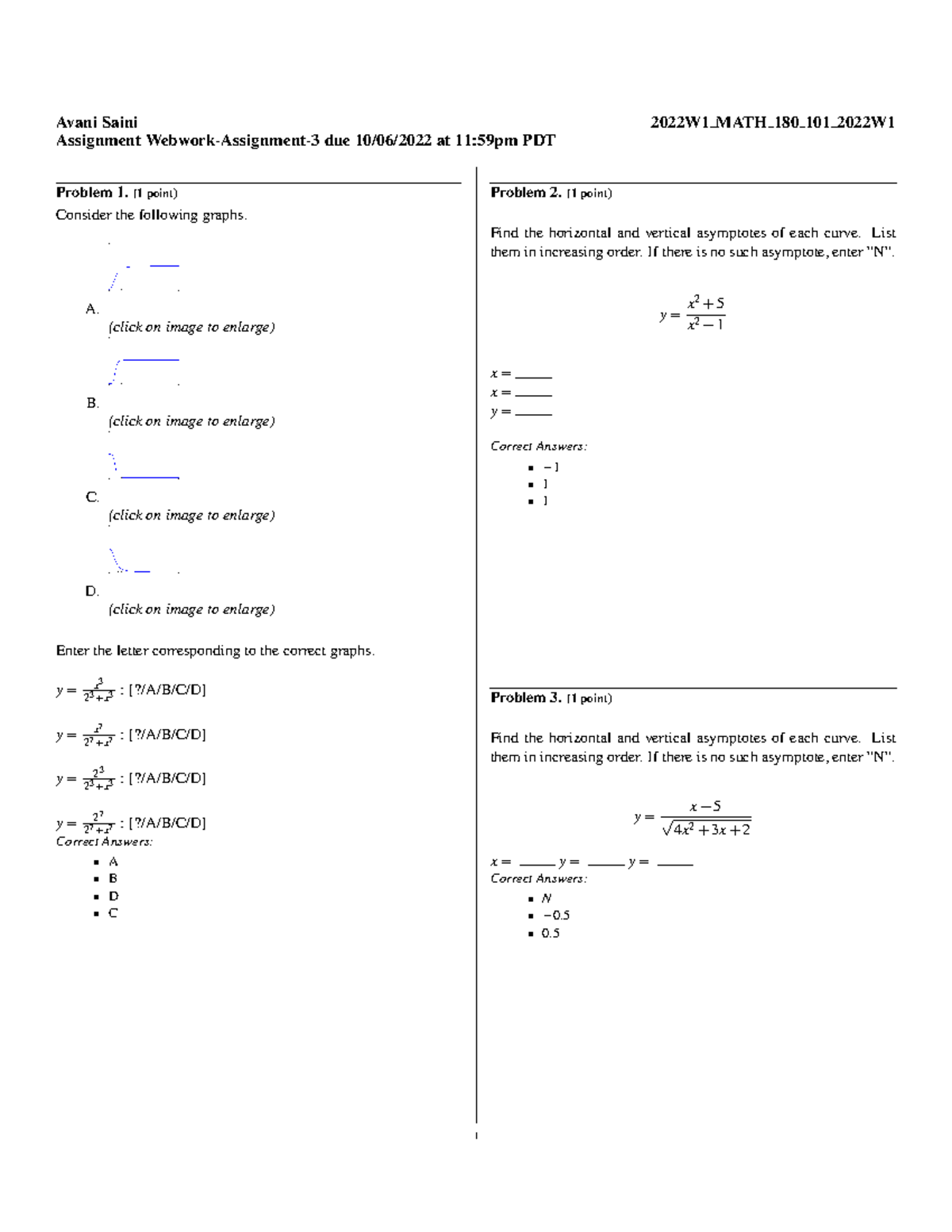 2022W1 MATH 180 101 2022W1 - Avani Saini 2022W1 MATH 180 101 2022W Assignment Webwork-Assignment ...